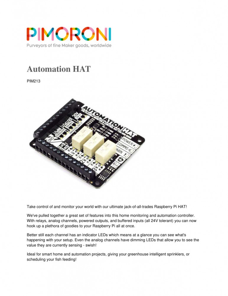 PIM213 Automation HAT technical document image 1