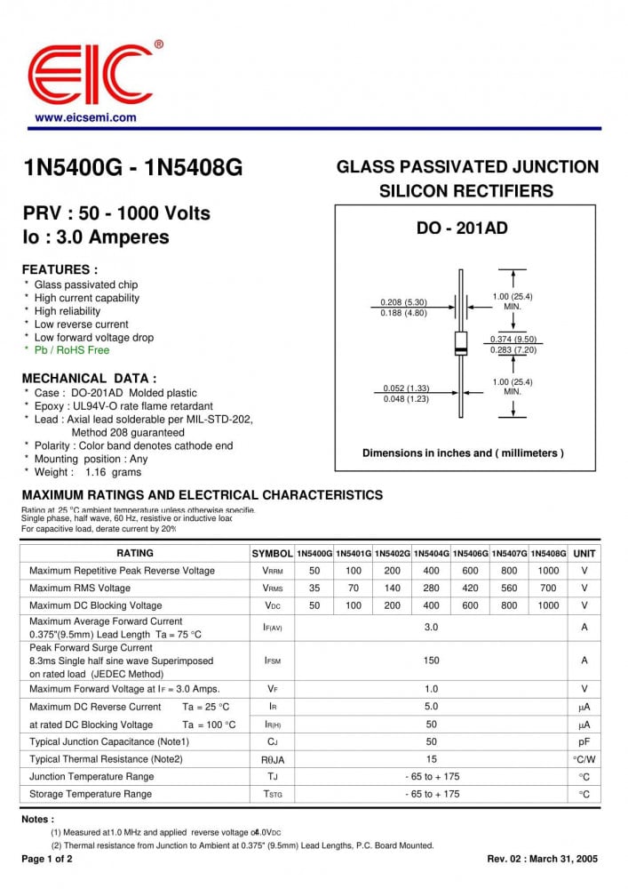 EIC 1N5408G datasheet page 1