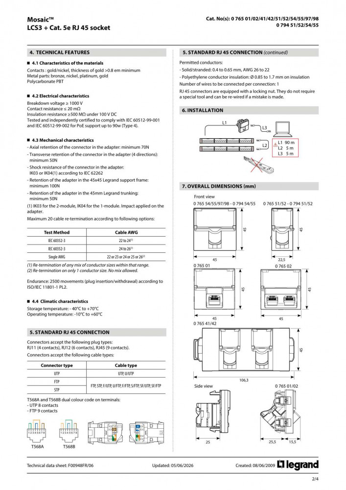 Legrand 0 765 41 technical document, page 2