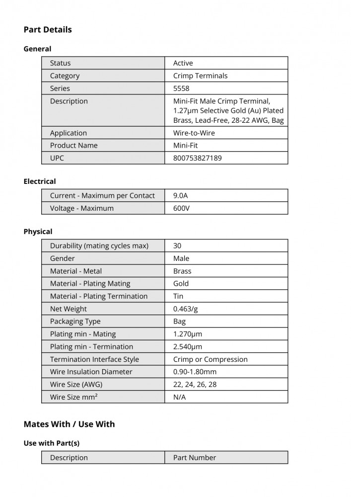 MOLEX MINI-FIT specification document page 2