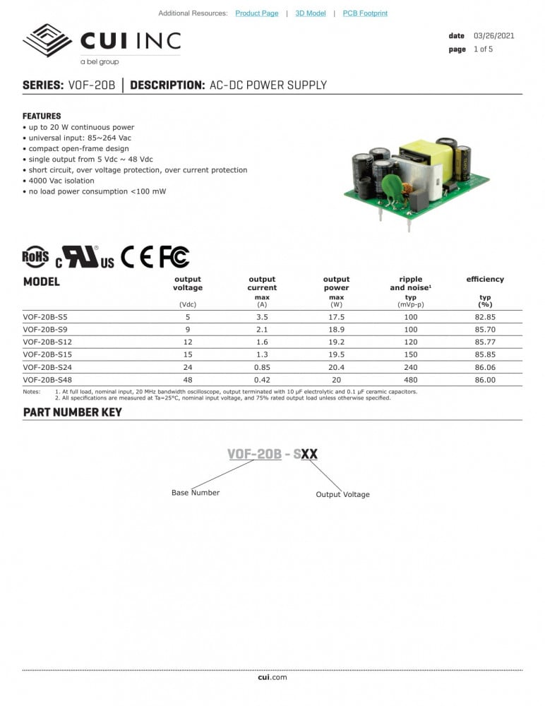 VOF-20B-S48 datasheet page 1