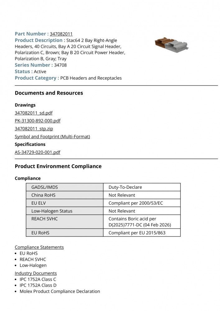 MOLEX 347082011 technical document page 1