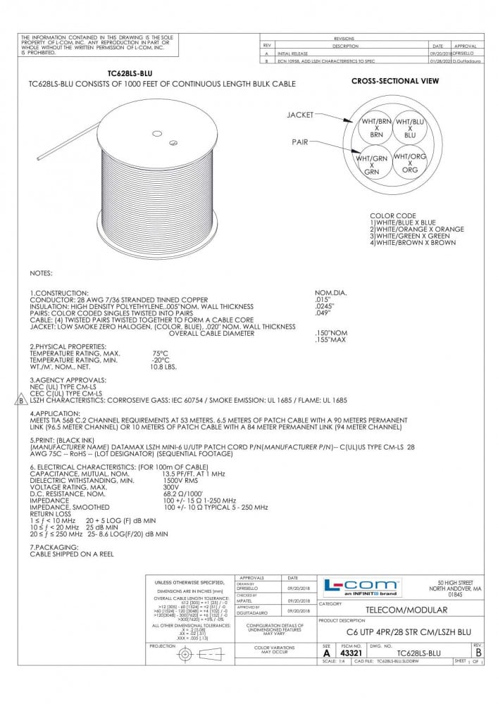 TC628LS-BLU technical drawing and specification sheet