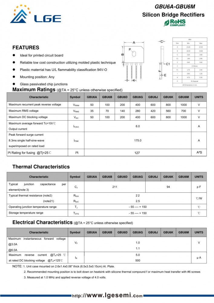 LGE GBU6K datasheet page 1