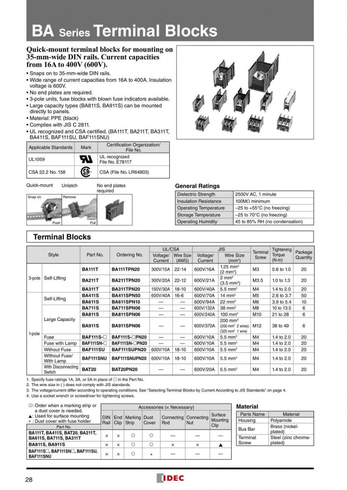 IDEC BA series terminal blocks document page 1