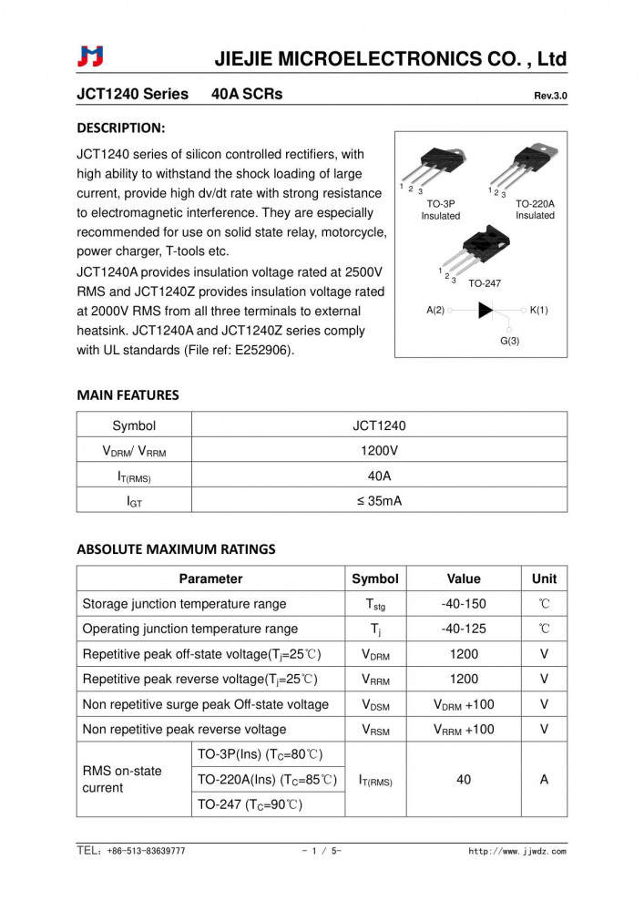 JCT1240Z datasheet page 1