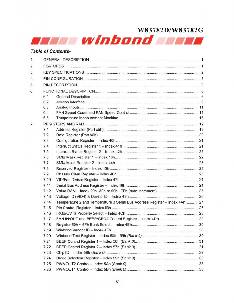 W83782G datasheet page 2