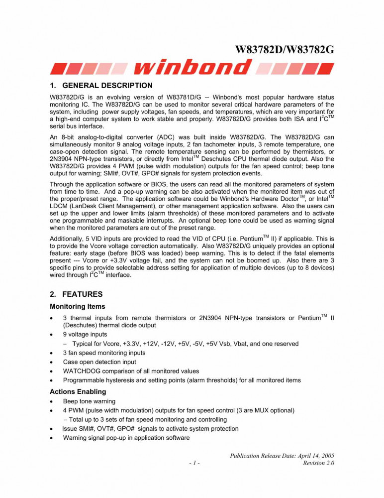 W83782G datasheet page 4