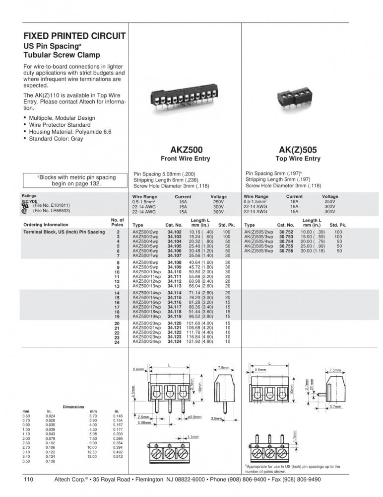 Altech terminal block datasheet page 1