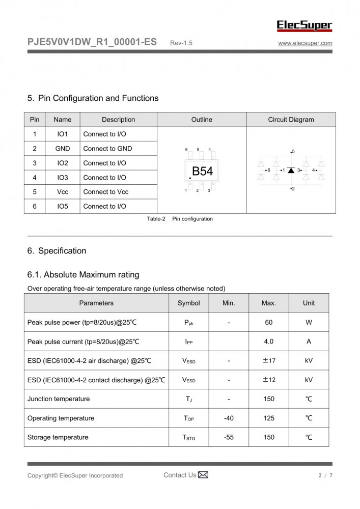 PJE5V0V1DW_R1_00001-ES datasheet page 2