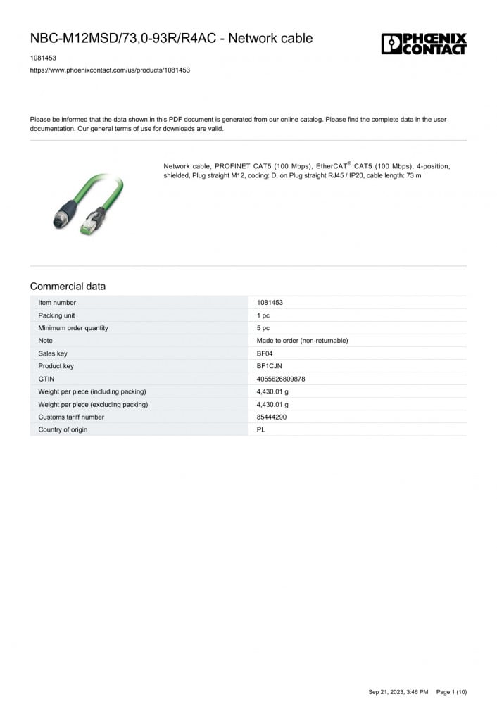 Phoenix Contact 1081453 technical document page 1