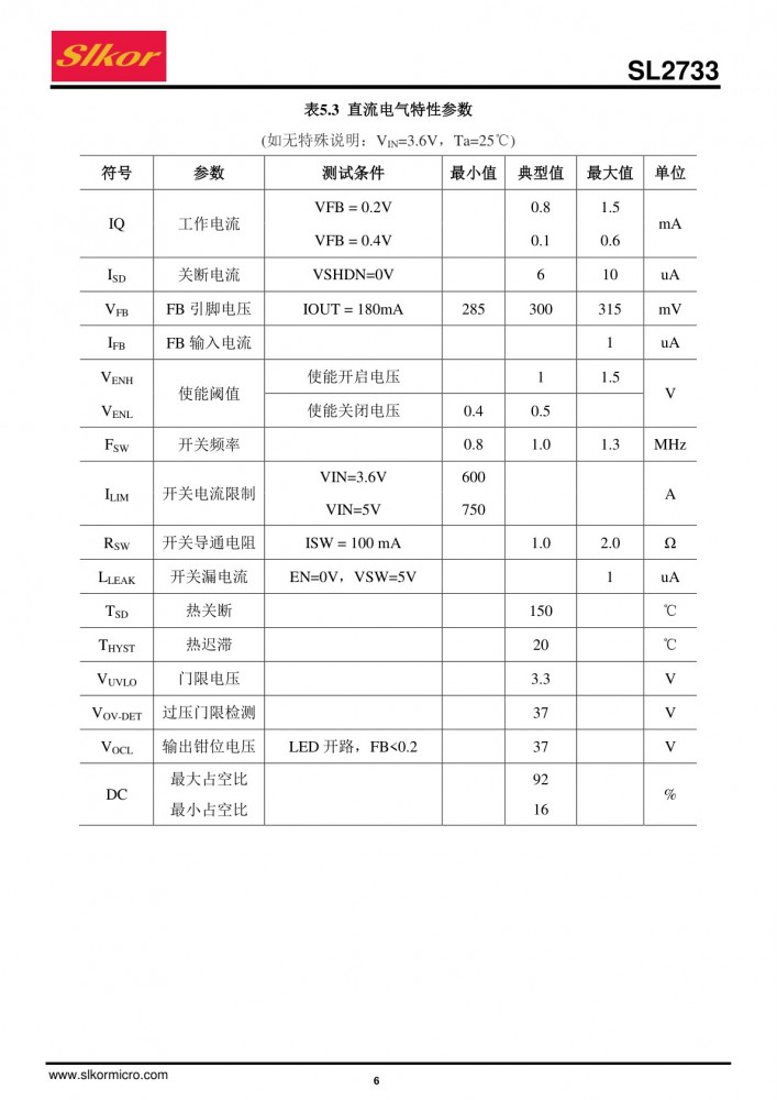 SL2733 datasheet page 6