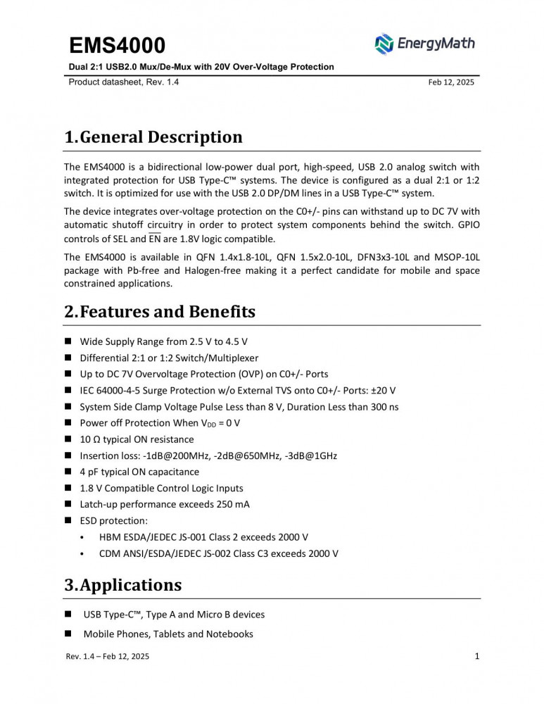 EMS4000 datasheet page 1