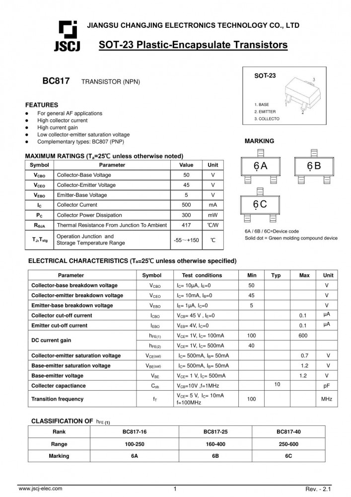 BC817-16 datasheet page 1