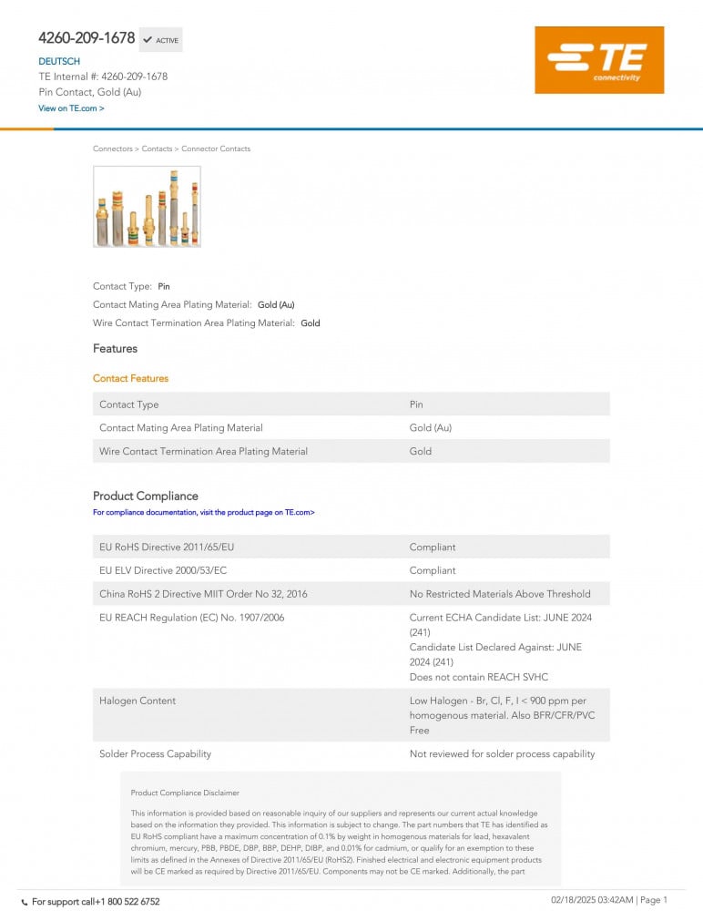 TE Connectivity 4260-209-1678 document page 1