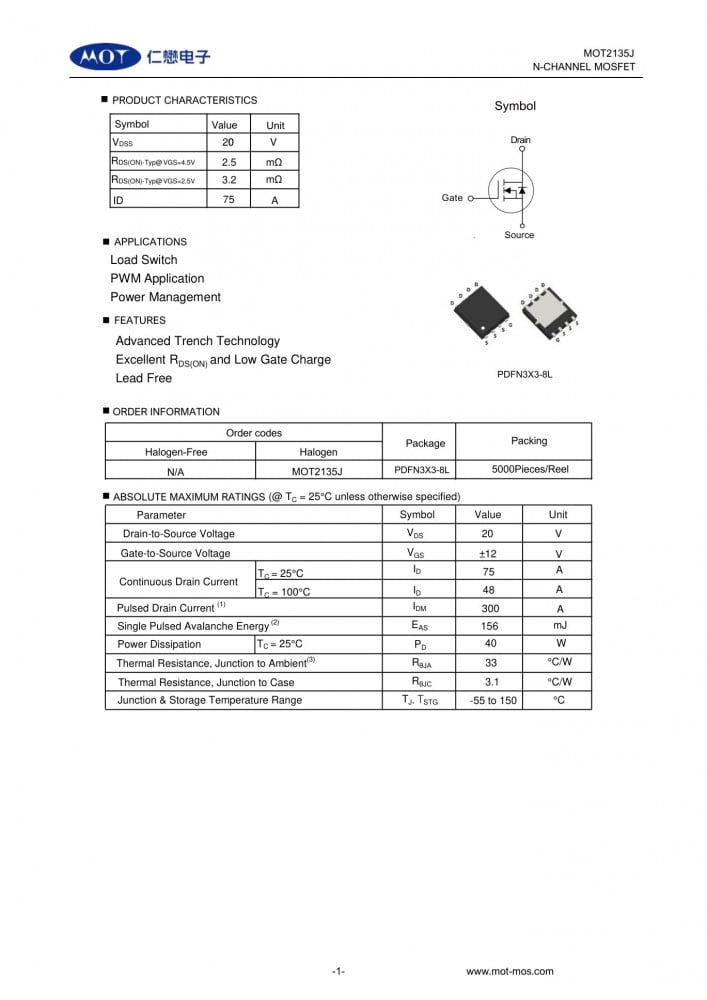 MOT2135J datasheet page 1