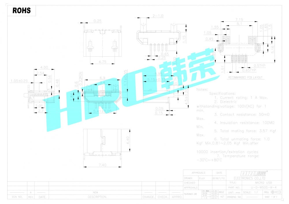 Korean Hroparts Elec U-D-M5DS-W-4 official drawing