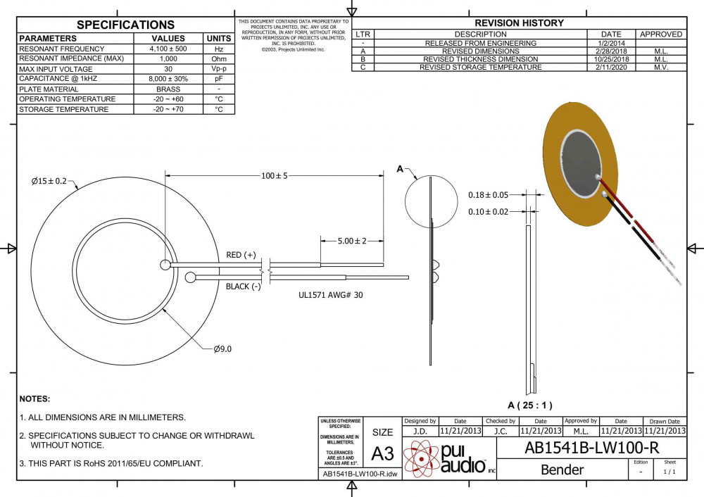 AB1541B-LW100-R technical drawing page