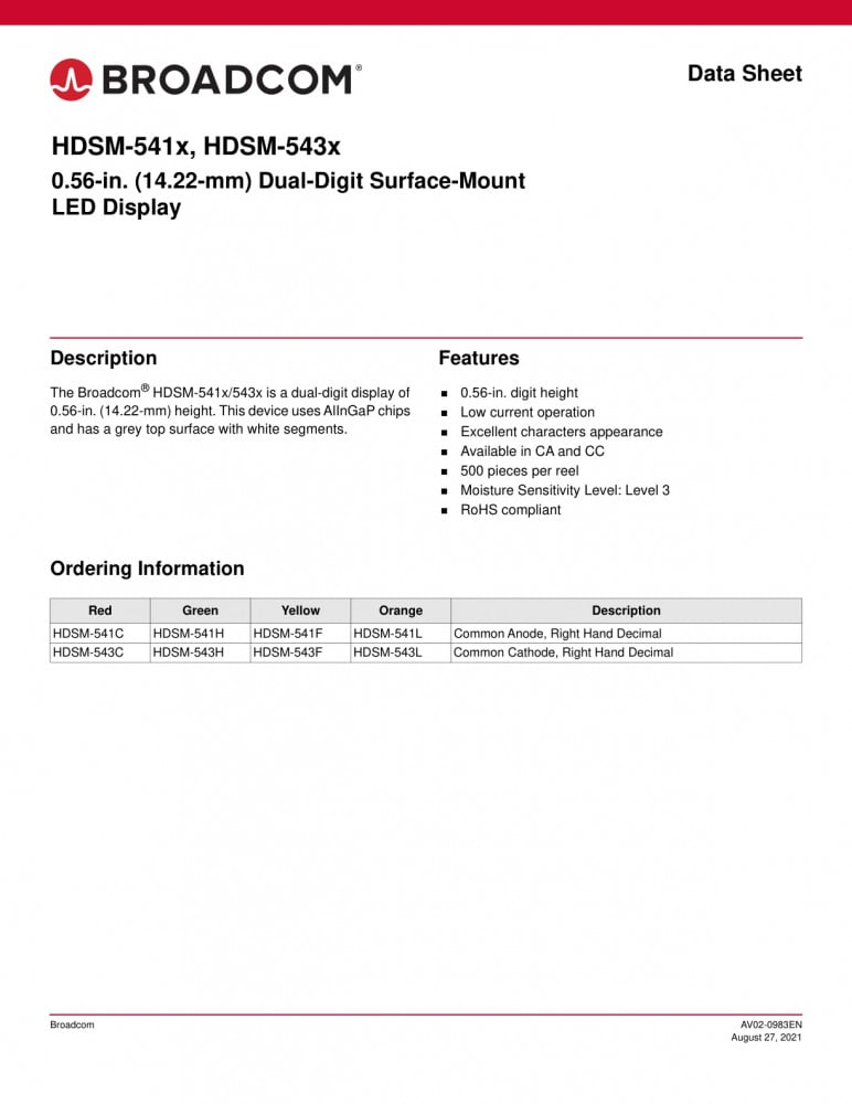 HDSM-543F datasheet page 1