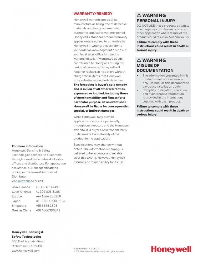 Honeywell CSHV100A-001 technical document page 6