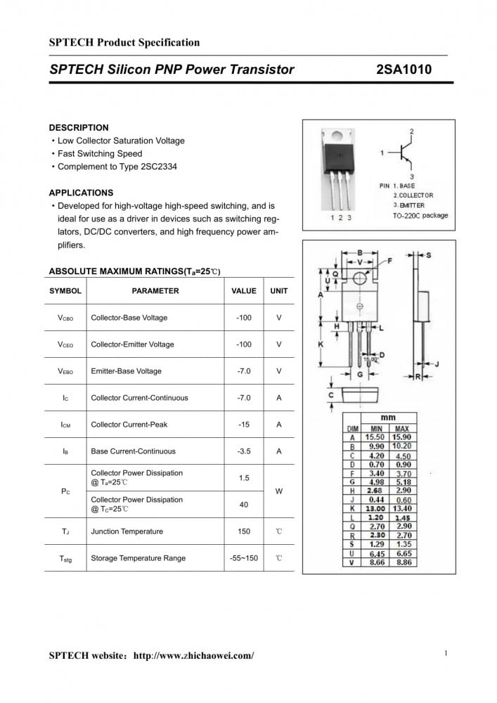 2SA1010 datasheet page 1