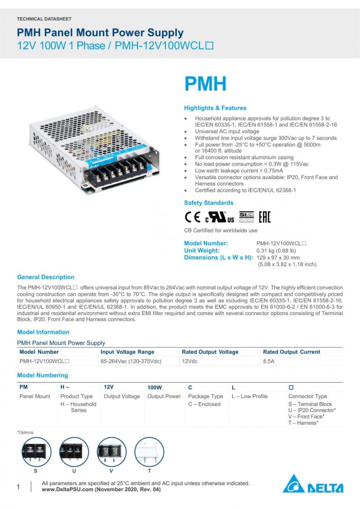 PMH-12V100WCLS document page 1