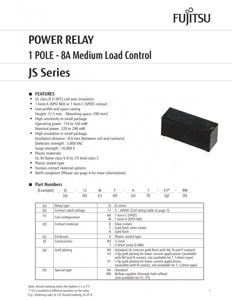 FUJITSU JS Series datasheet page 1