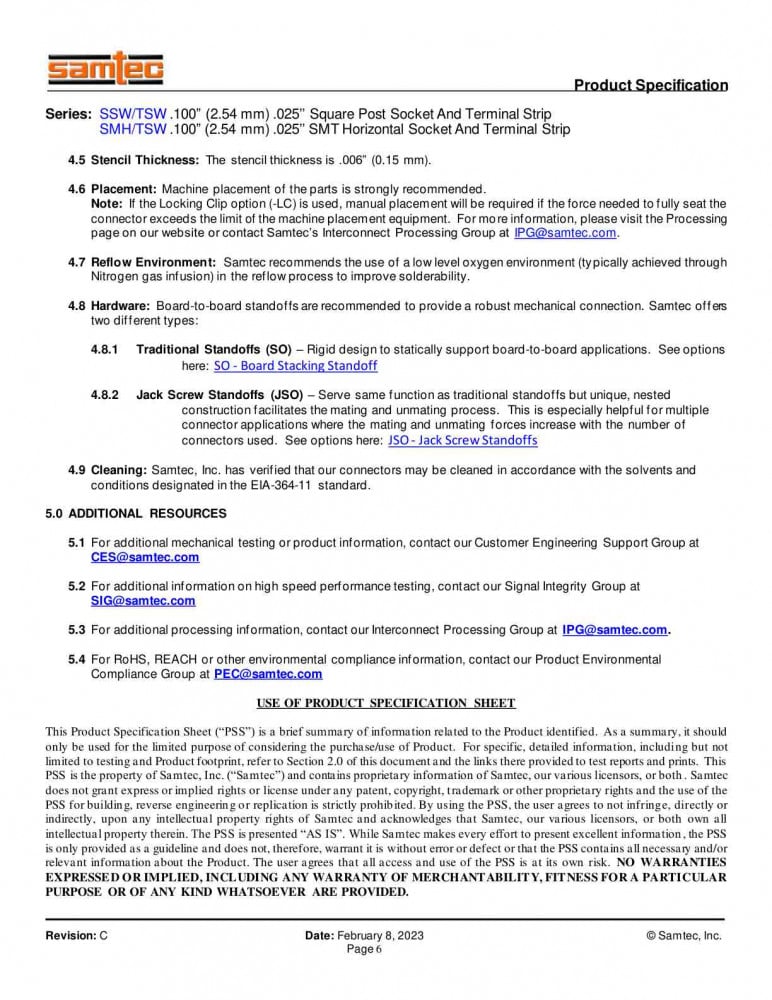 Samtec SSW TSW specification page 6