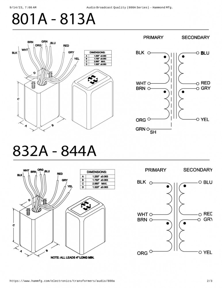 Hammond 800A series documentation page 2