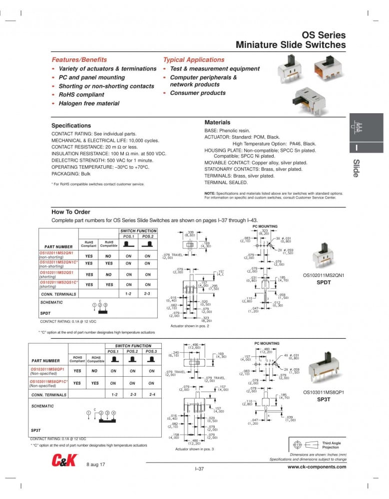 C&K OS Series datasheet page 1