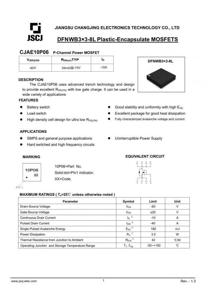 CJAE10P06 datasheet page 1