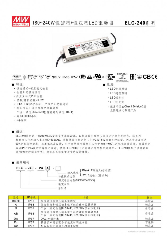ELG-240 datasheet page 1