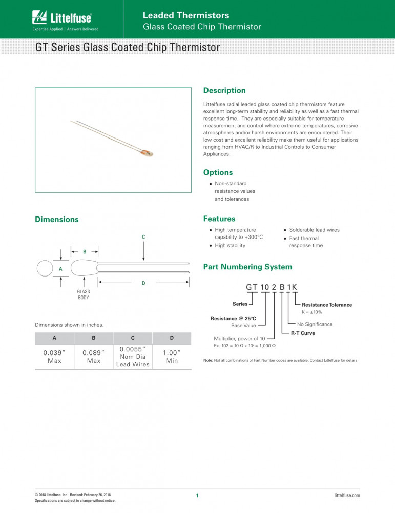 GT Series thermistor product information page