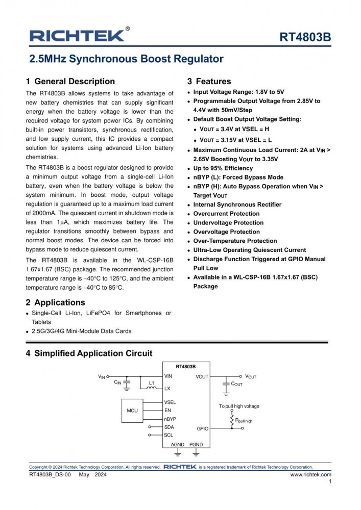 RT4803B technical document, page 1