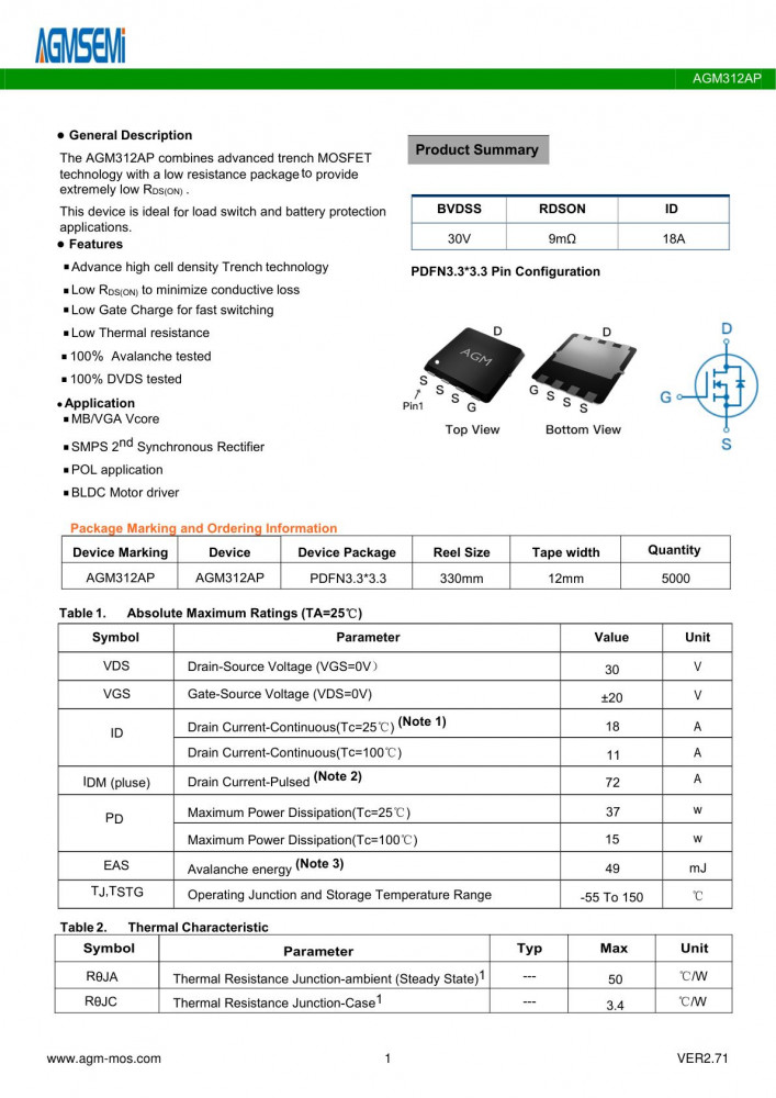 AGM312AP datasheet page 1