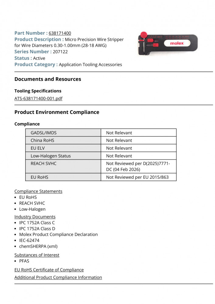 MOLEX 638171400 technical document page 1