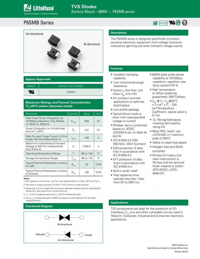 Littelfuse P6SMB datasheet page 1