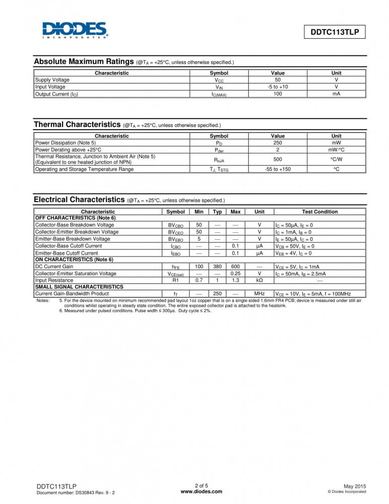 DDTC113TLP-7 datasheet page 2