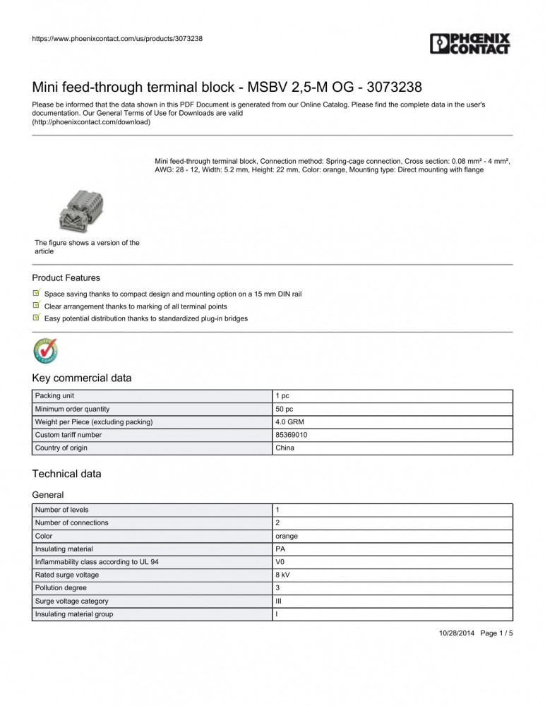 Phoenix Contact 3073238 product document page 1