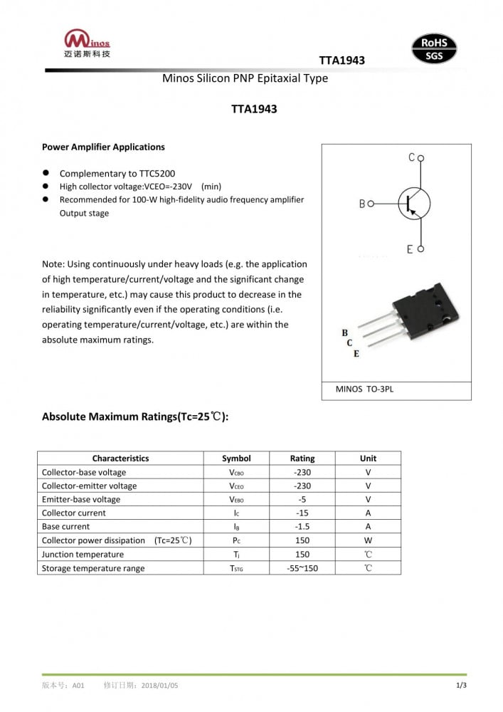 TTA1943 datasheet page 1
