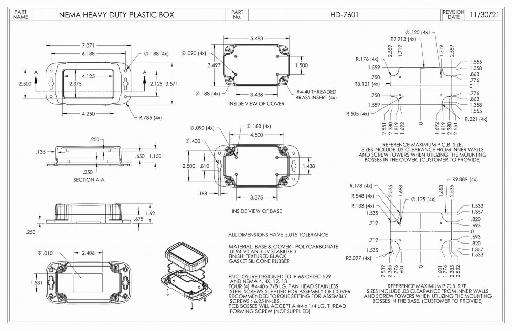 Bud Industries HD-7601 technical drawing and enclosure reference