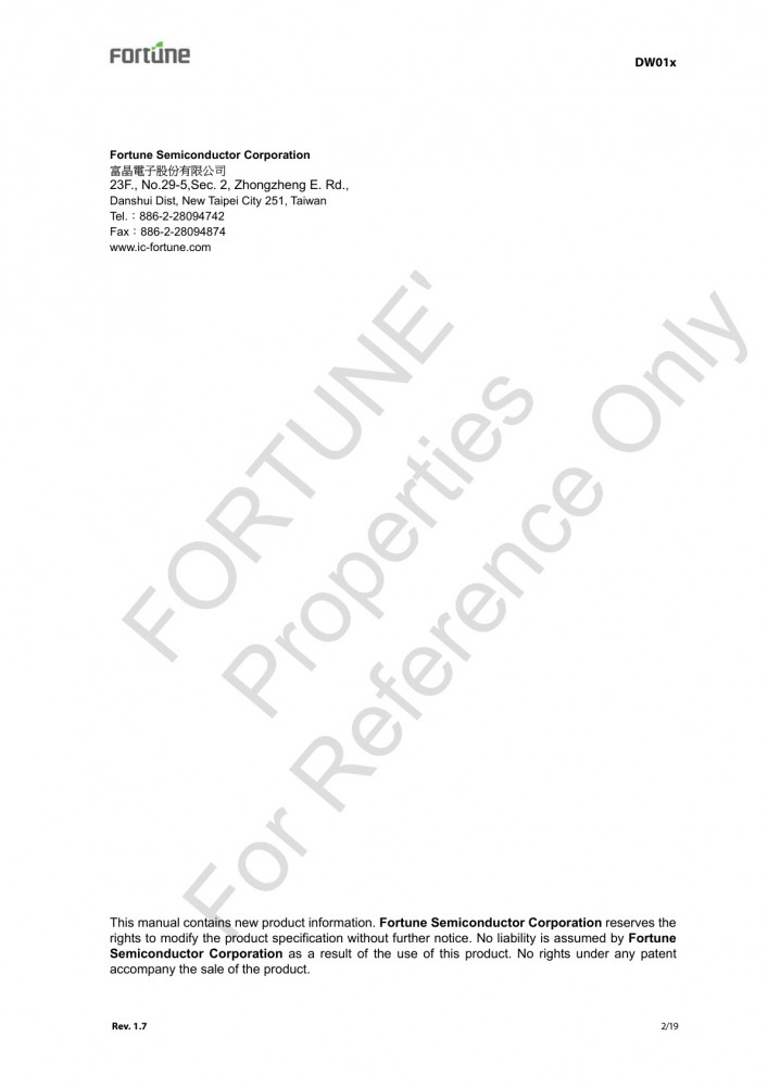 DW01x datasheet page 2