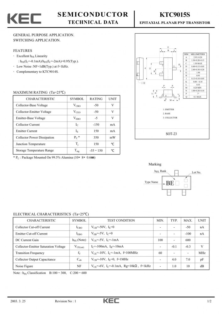 KTC9015S-C-RTK/P datasheet page 1