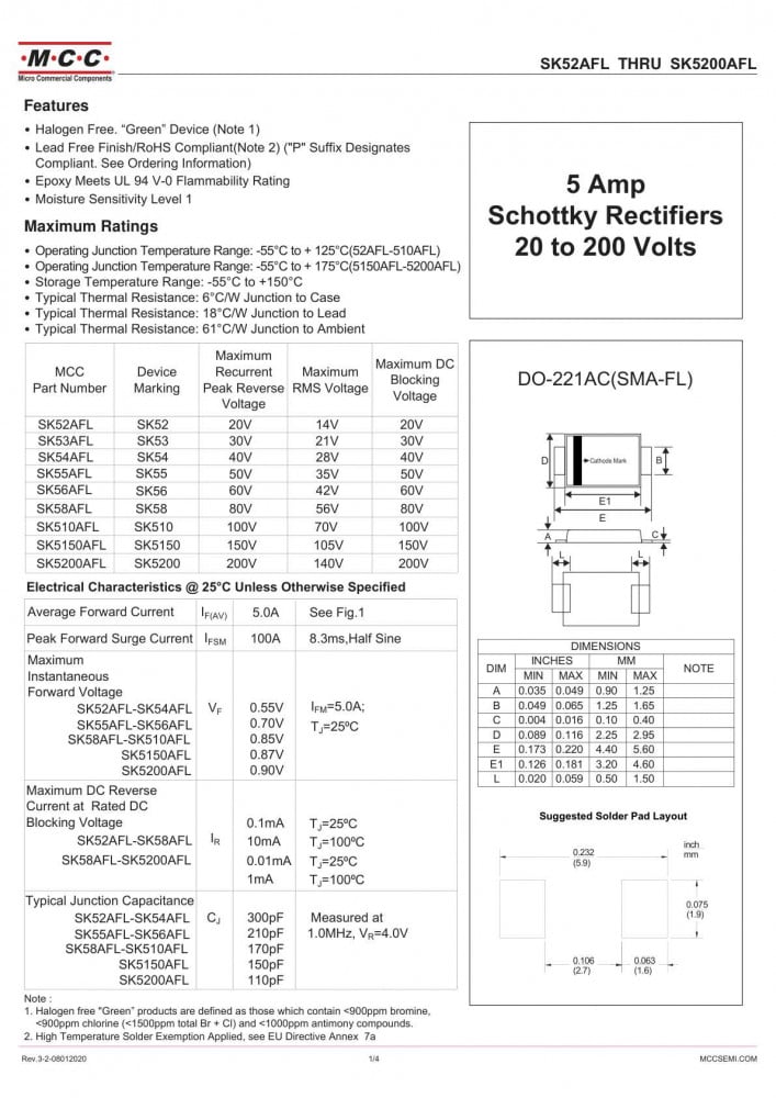 MCC SK53AFL-TP datasheet page 1