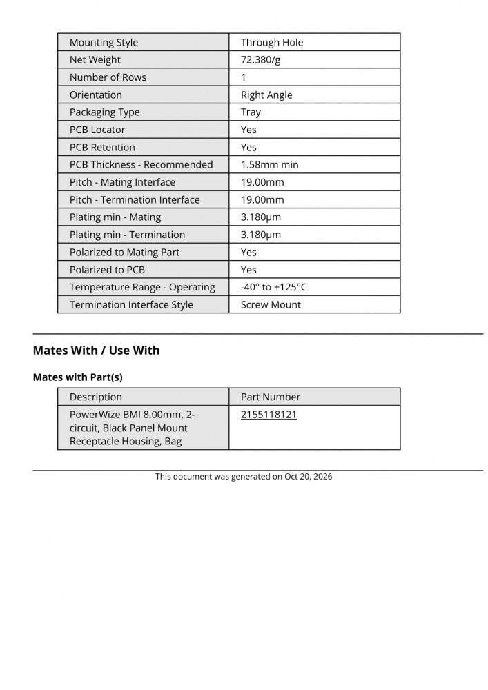 Technical document page 3 for MOLEX 2155108031