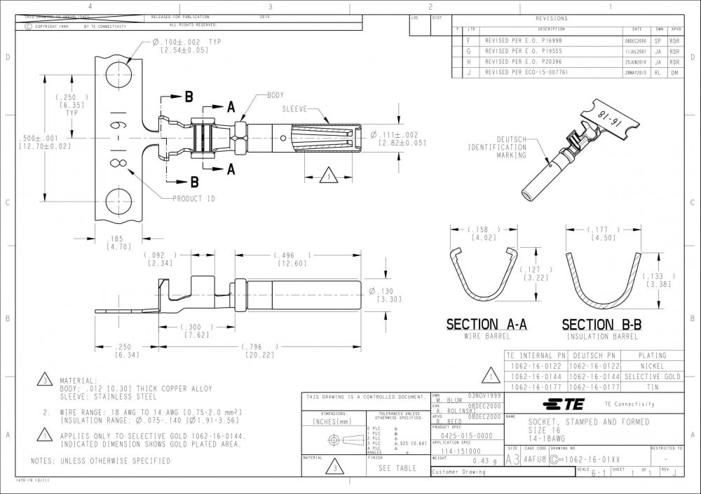 TE Connectivity 1062-16-0122 controlled drawing preview