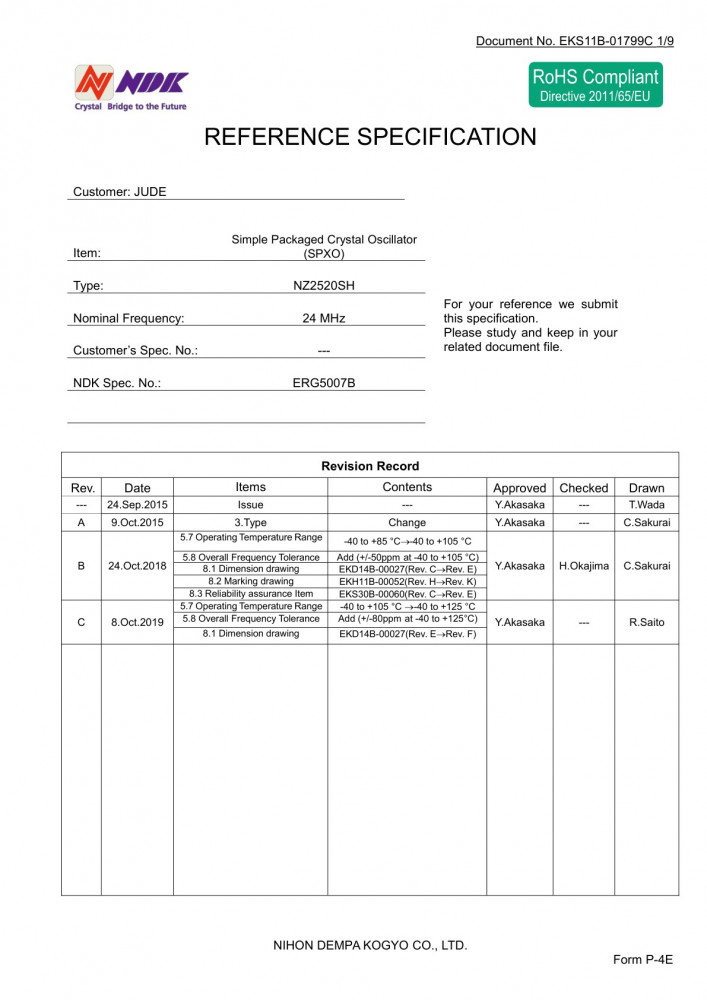 NDK NZ2520SH specification page 1
