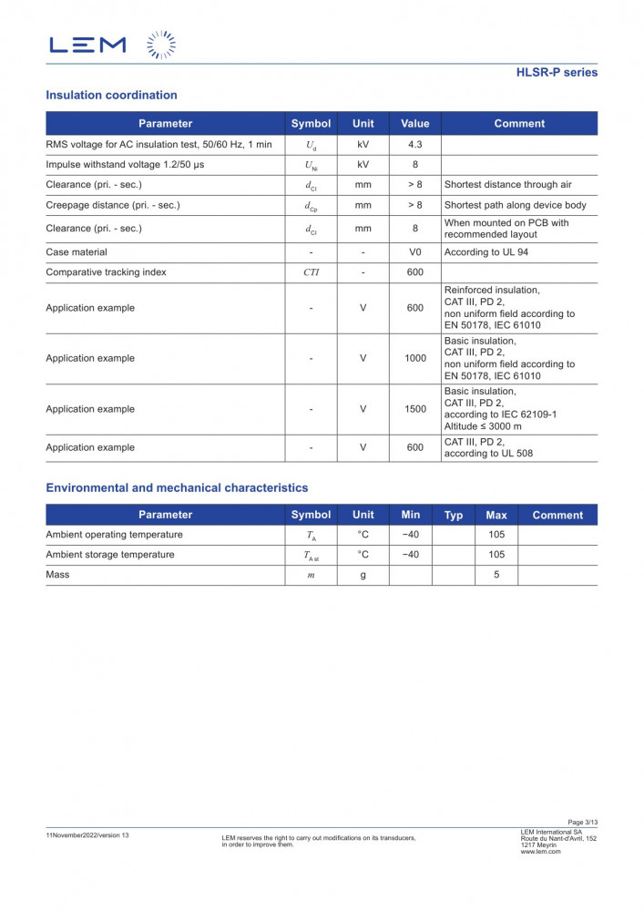 HLSR-P datasheet page 3