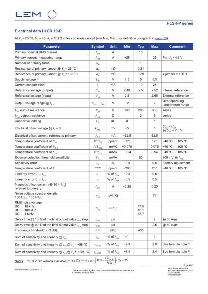 HLSR-P datasheet page 4
