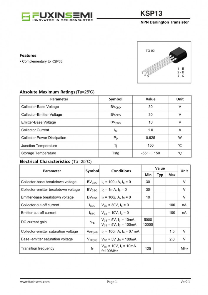 KSP13 datasheet page 1